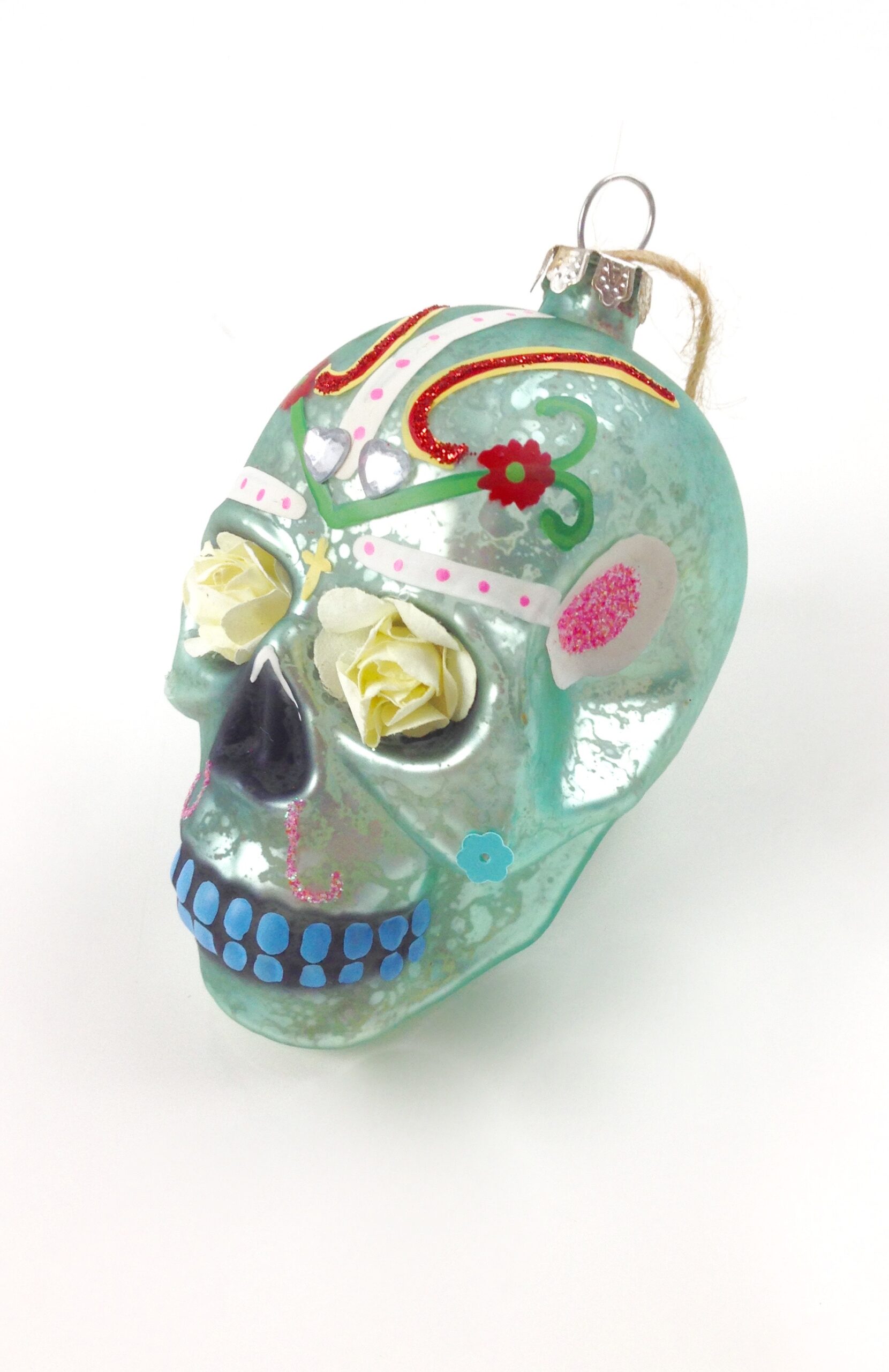 GLASS FLOWER SKULL ORNAMENT in MINT - Go Home, Gabriela's...