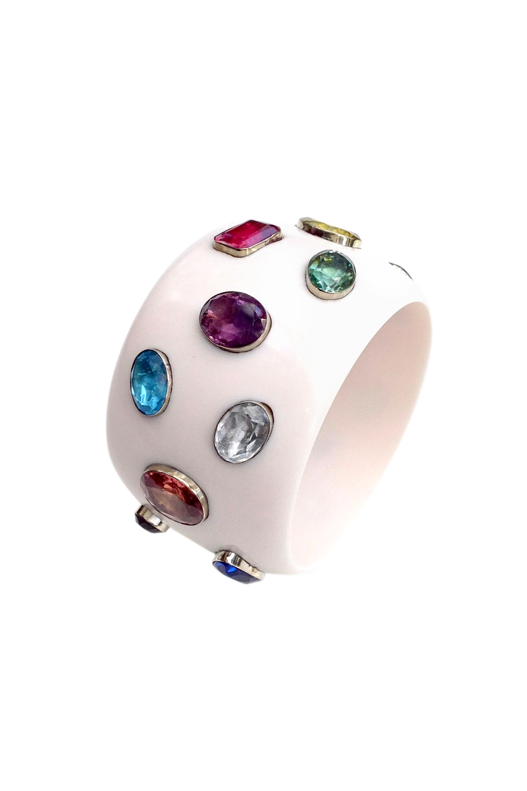 Wide White Jeweled Bangle - Go Home, Gabriela's...